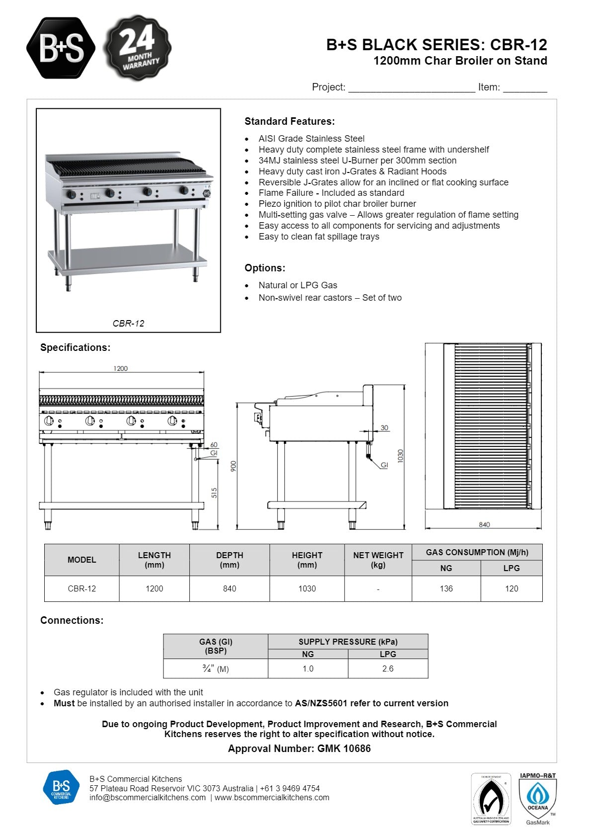 B+S Black CBR-12 - Char Broiler | SilverChef