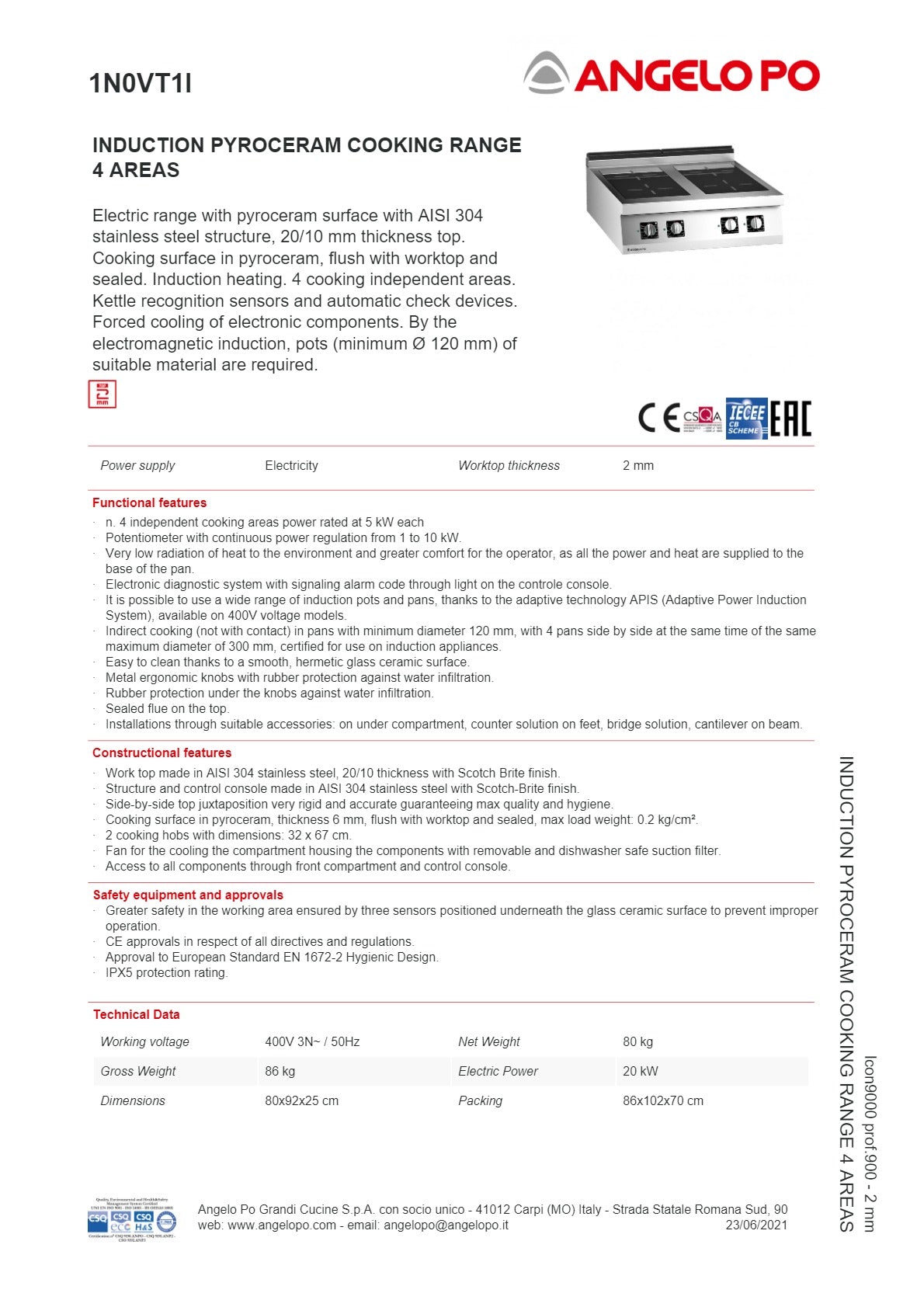 Angelo Po Icon9000 1N0VT1I-3MM - 4 Burner Ceramic Cook Top | SilverChef
