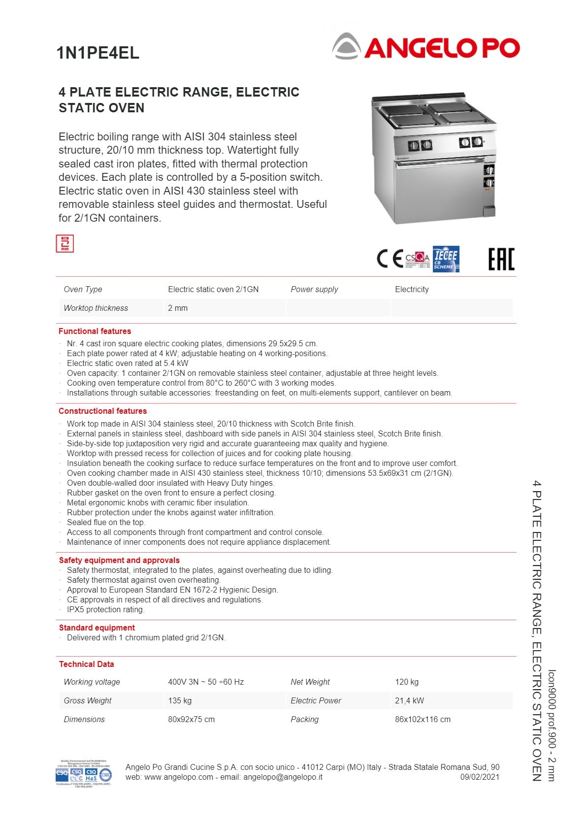 Angelo Po Icon9000 1N1PE4EL - 4 Burner Range Oven | SilverChef