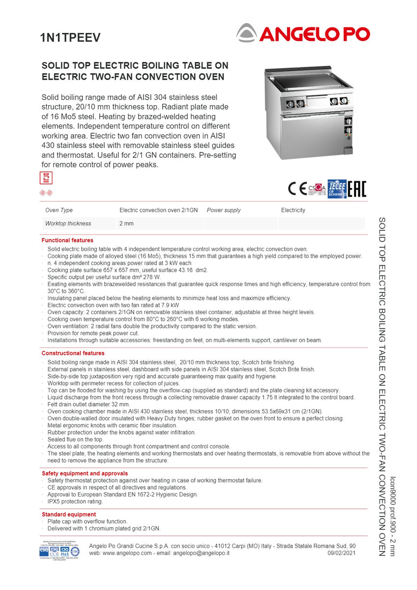 Angelo Po Icon9000 1N1TPEEV - Solid Top Range Oven | SilverChef