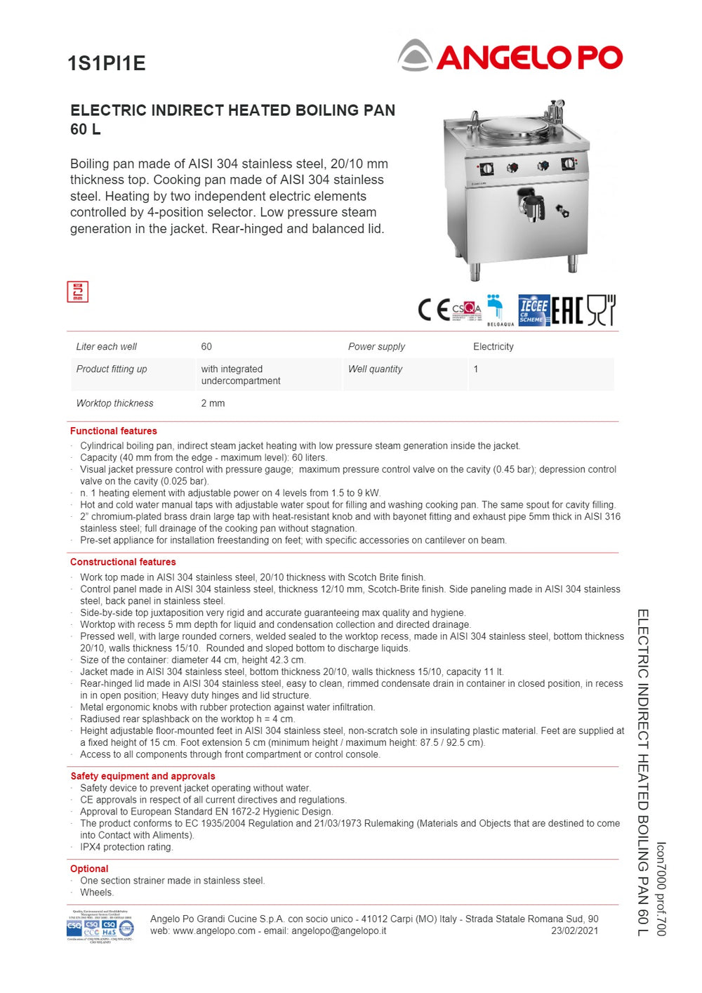 Angelo Po Icon7000 1S1PI1E - Boiling Pan | SilverChef