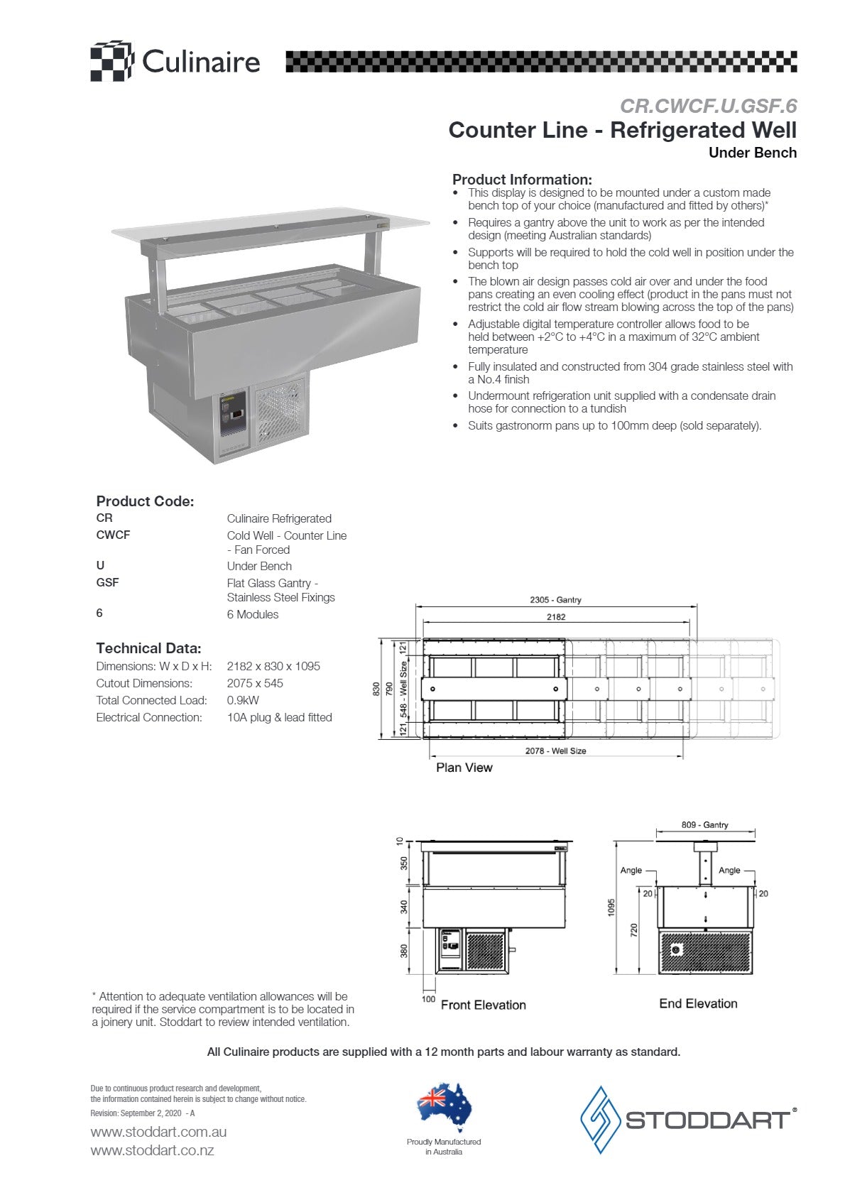 Culinaire CR.CWCF.U.GSF.6 - Under Counter Cold Well With Flat Glass Ga ...