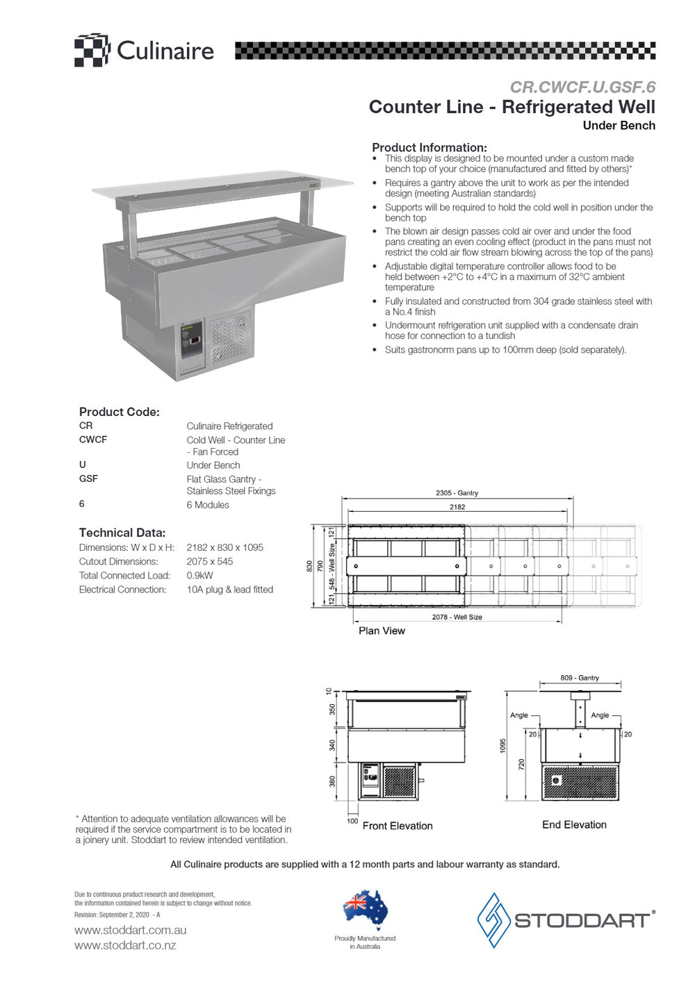 Culinaire CR.CWCF.U.GSF.6 - Under Counter Cold Well With Flat Glass Ga ...
