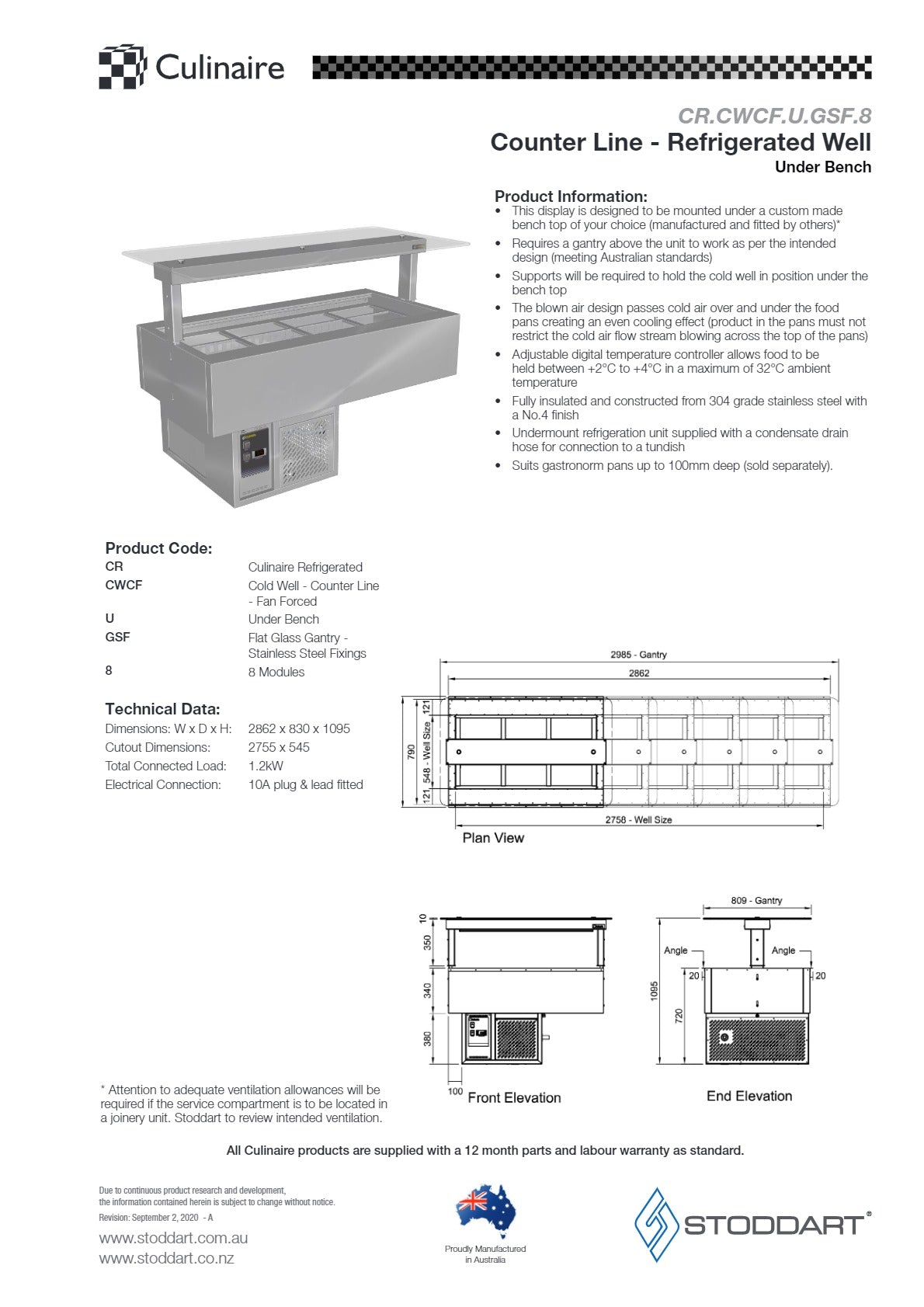 Culinaire CR.CWCF.U.GSF.8 - Under Counter Cold Well With Flat Glass Ga ...