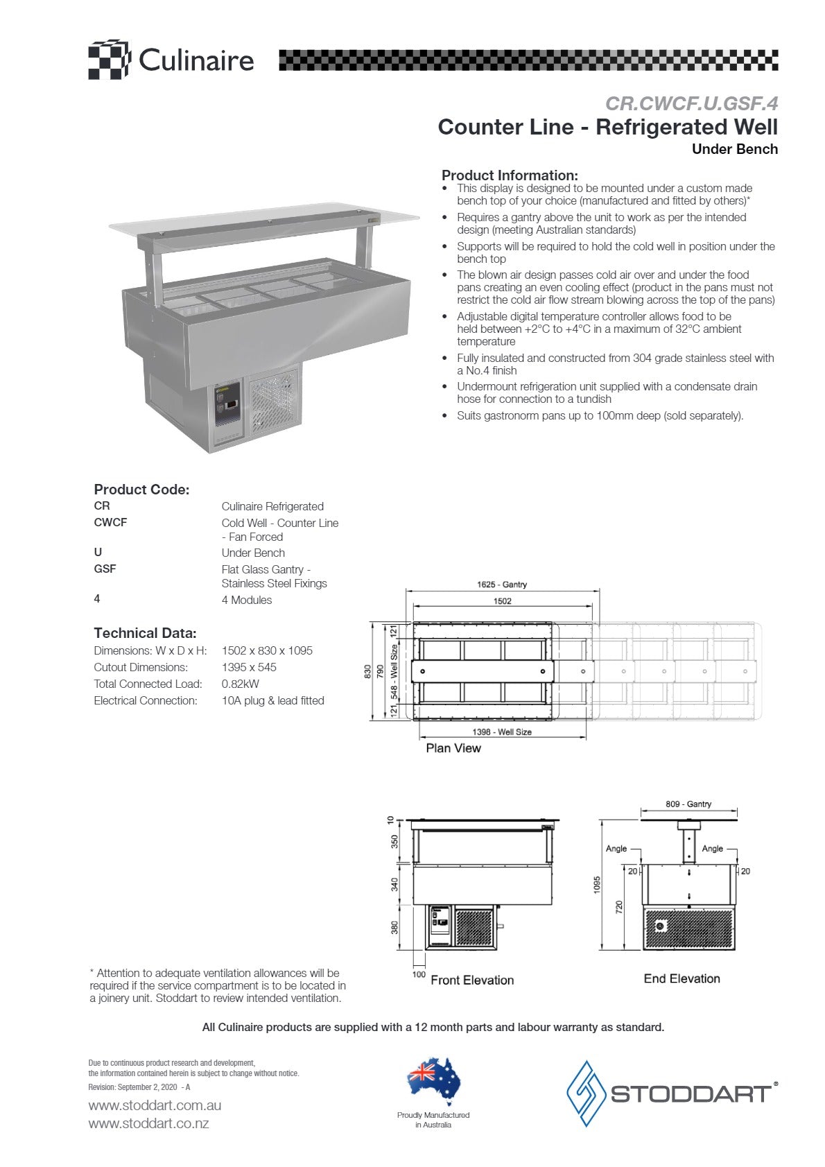 Culinaire CR.CWCF.U.GSF.4 - Under Counter Cold Well With Flat Glass Ga ...