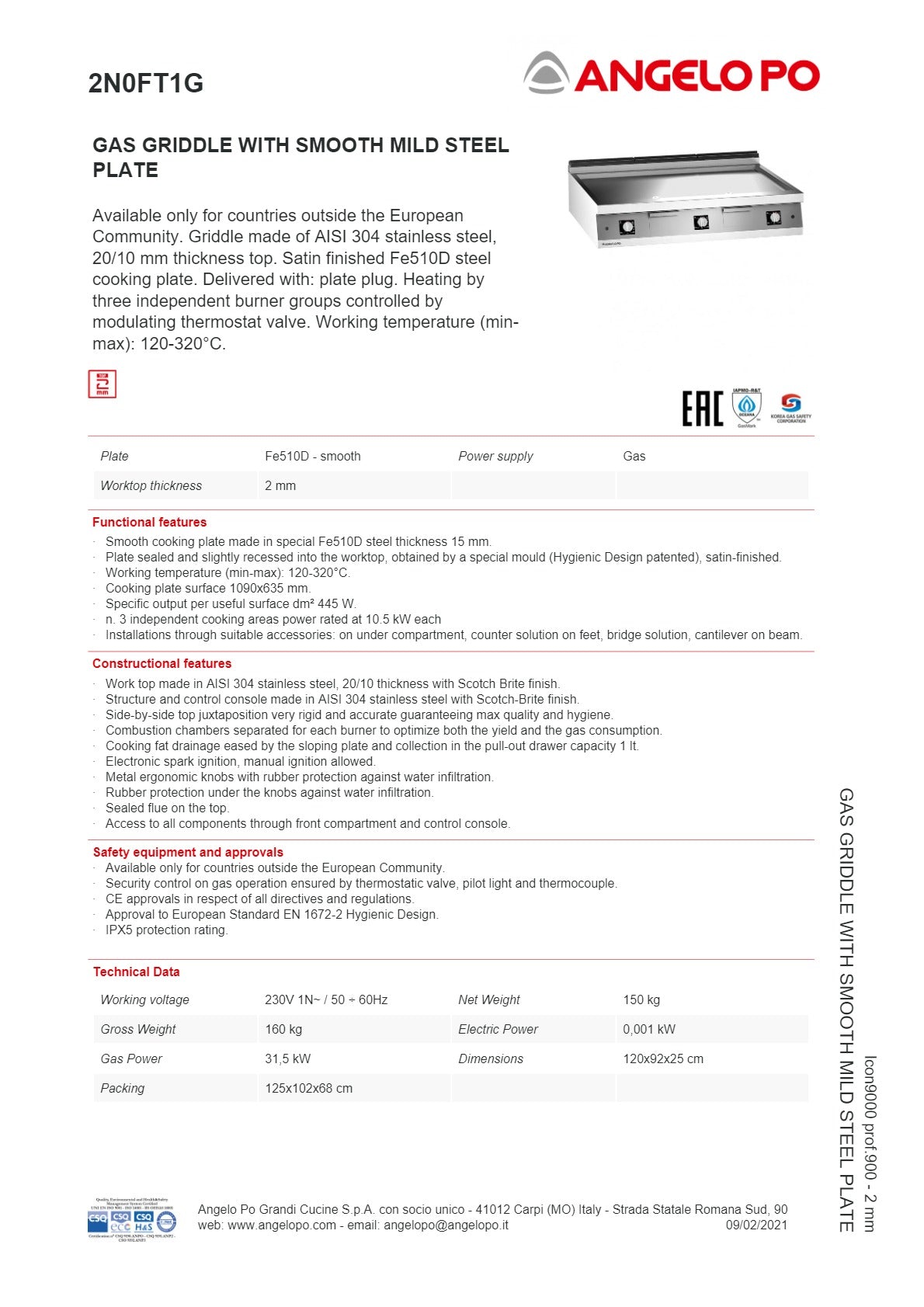 Angelo Po Icon9000 2N0FT1G - Griddle | SilverChef