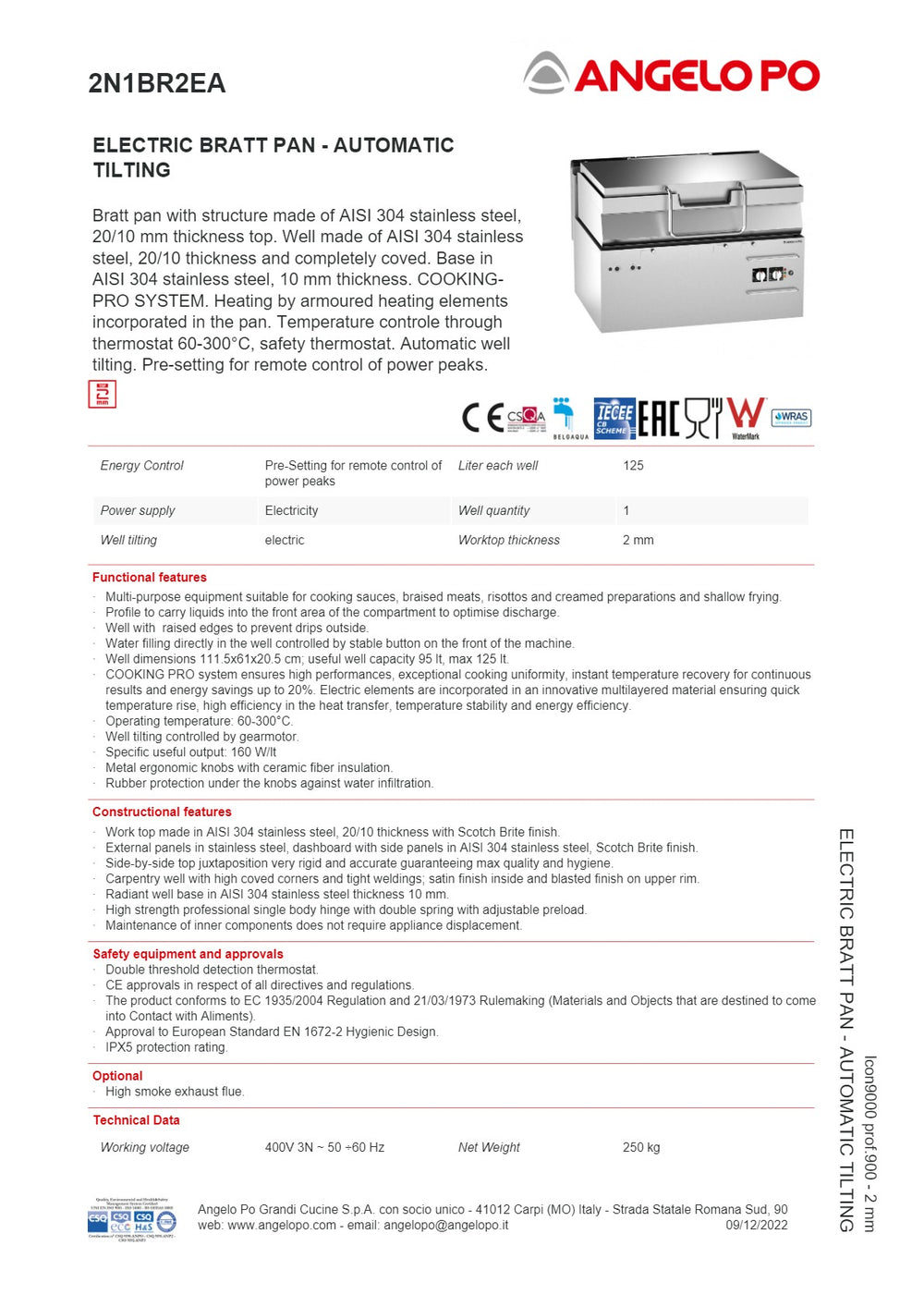 Angelo Po Icon9000 2N1BR2EA - Automatic Tilting Bratt Pan | SilverChef