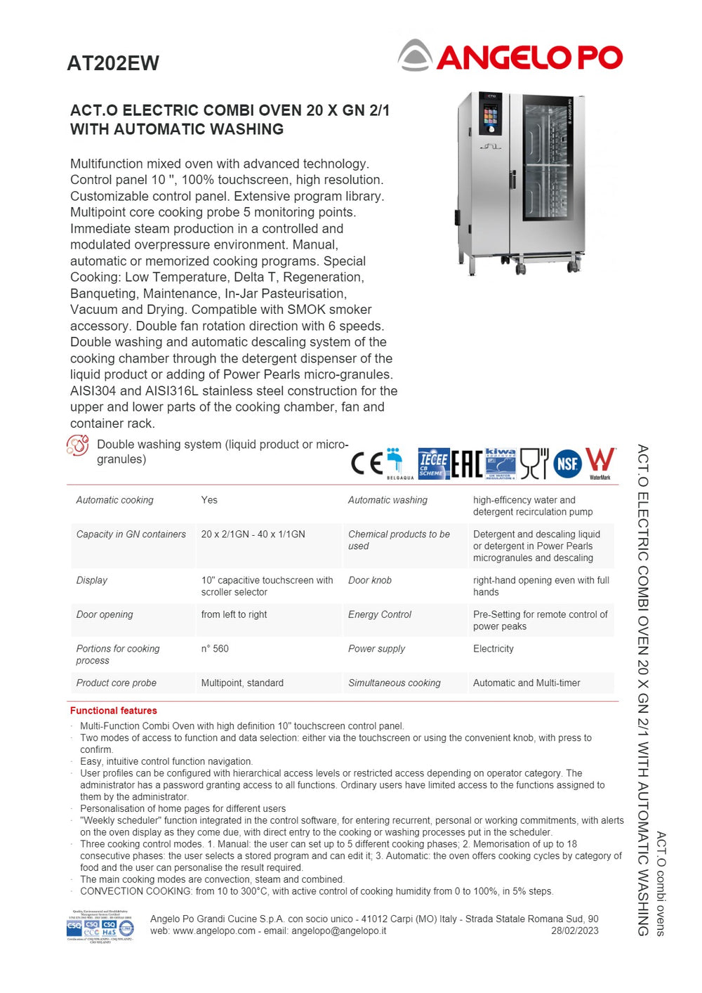 Angelo Po ACT.O AT202EW - 20 Tray Combi Oven | SilverChef