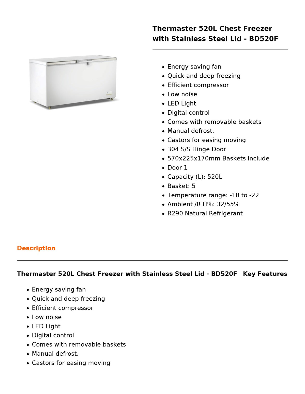 Thermaster BD520F - Chest Freezer | SilverChef