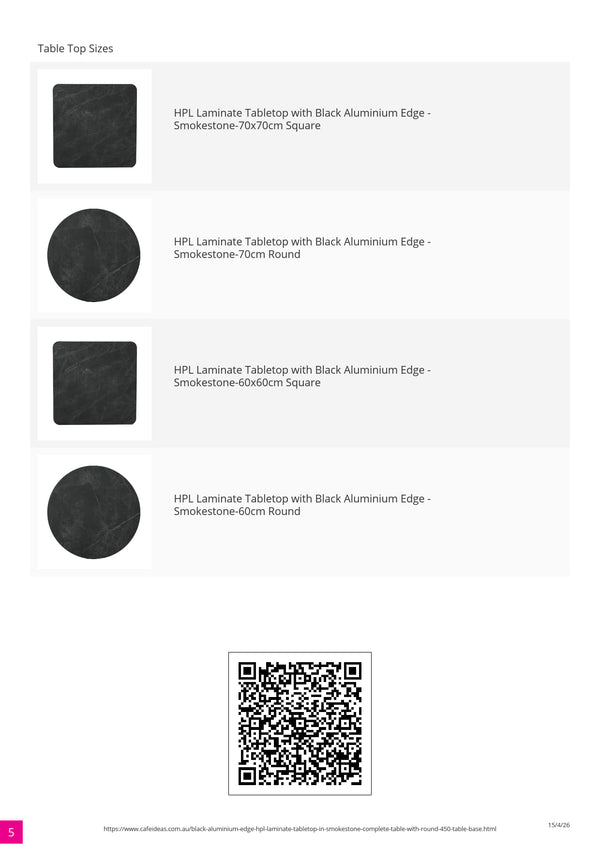 Black Aluminium Edge HPL Laminate Tabletop in Smokestone Complete Tabl ...