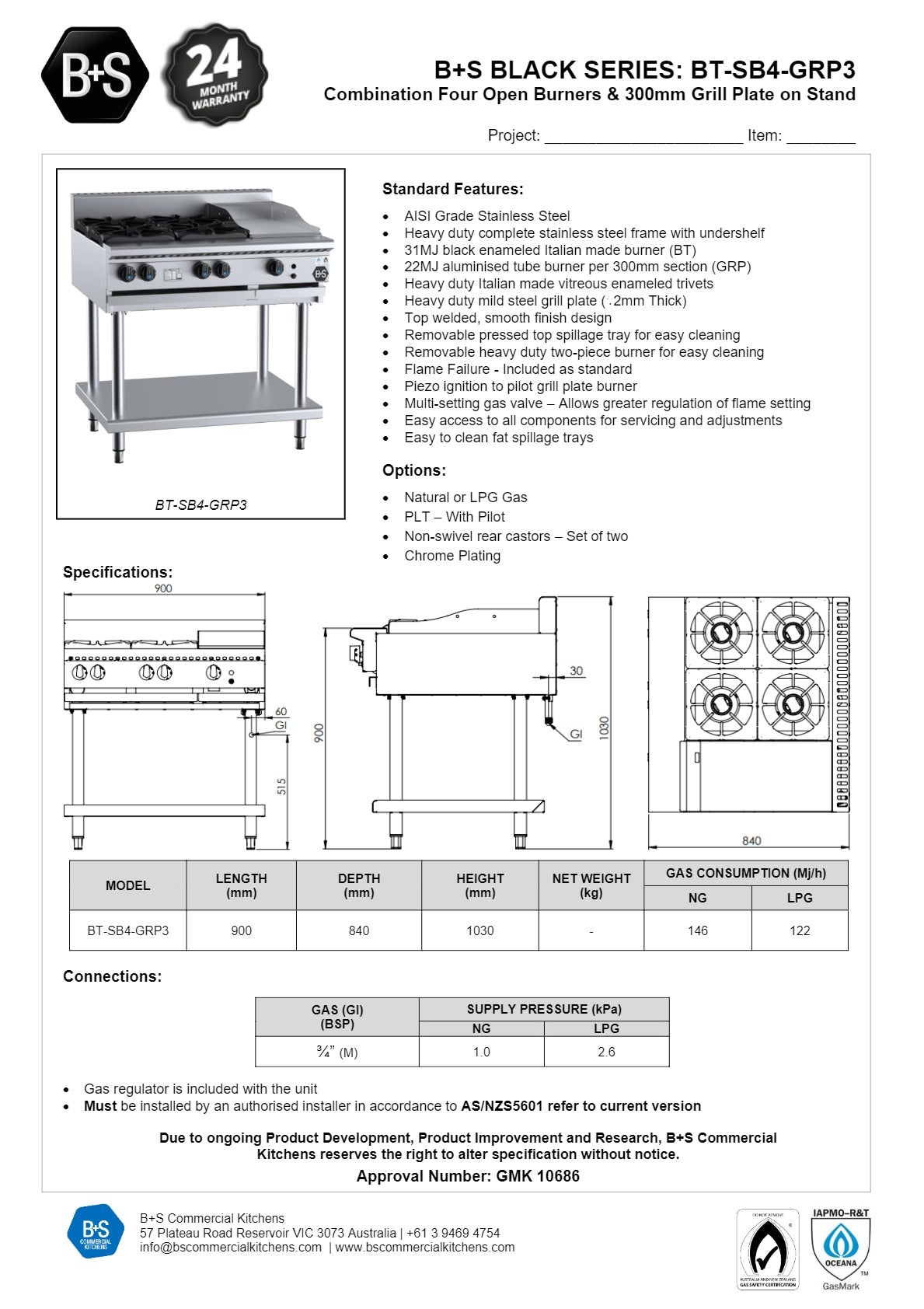 B+S Black BT-SB4-GRP3 - Combination Cook Top & Grill Plate | SilverChef