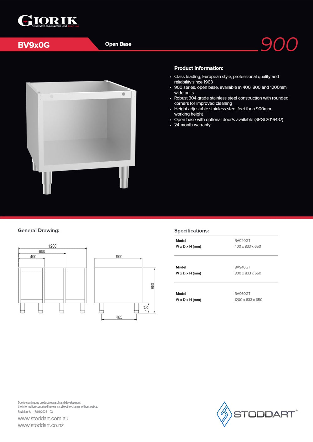 Giorik BV960G - Open Base Cupboard | SilverChef