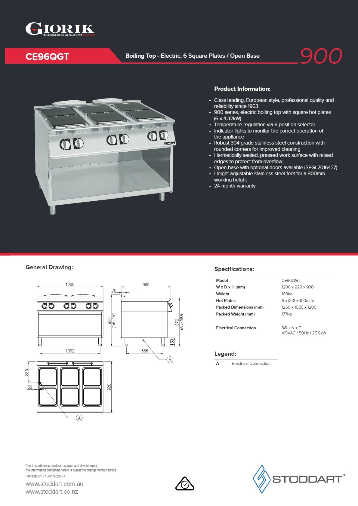 Giorik CE96QGT - 6 Burner Cook Top on Open Base | SilverChef