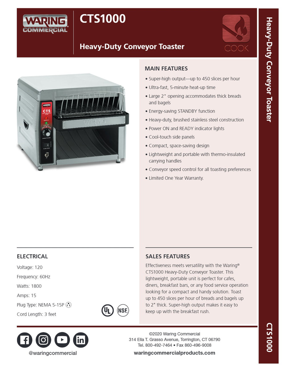 Waring CTS1000E - Conveyor Toaster | SilverChef
