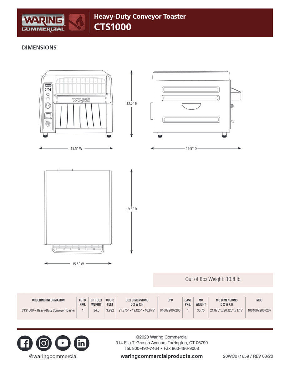 Waring CTS1000E - Conveyor Toaster | SilverChef