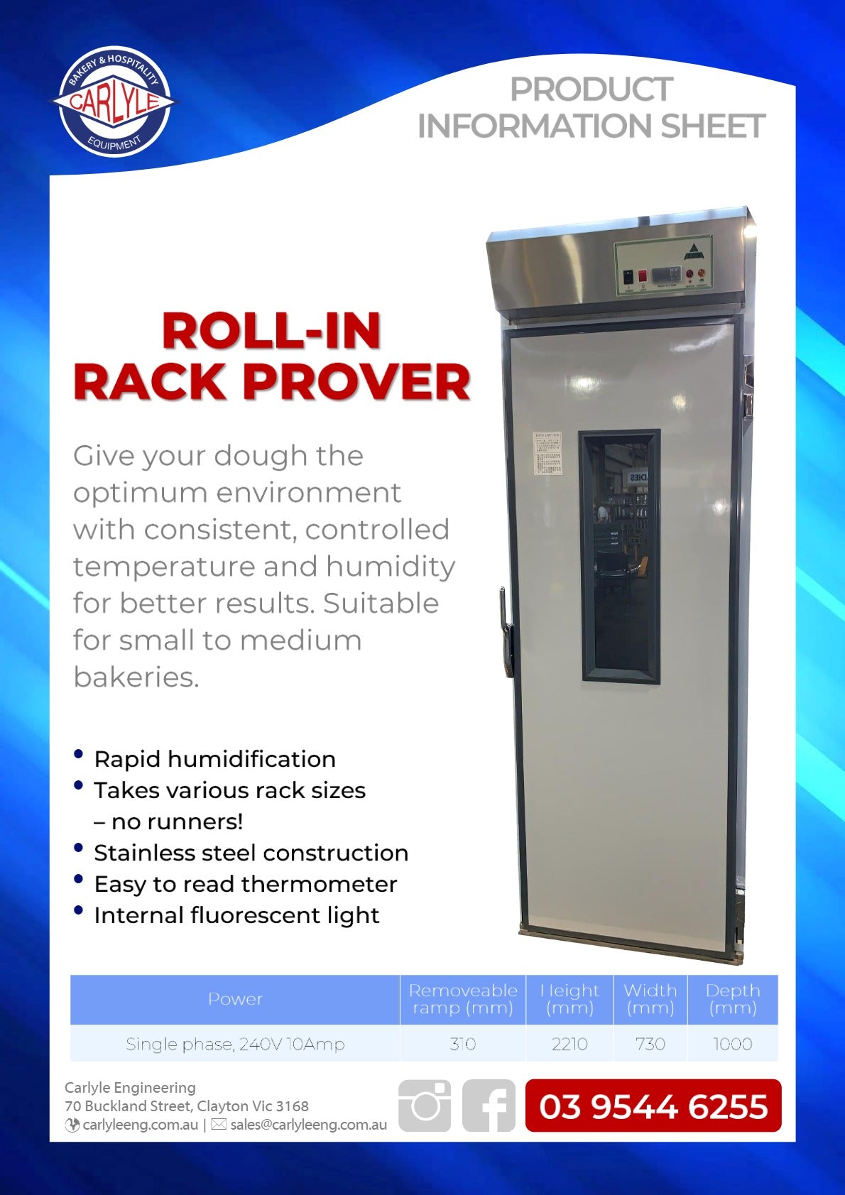 Carlyle Ultima P/Roll In - Roll/Wheel-In Rack Prover | SilverChef