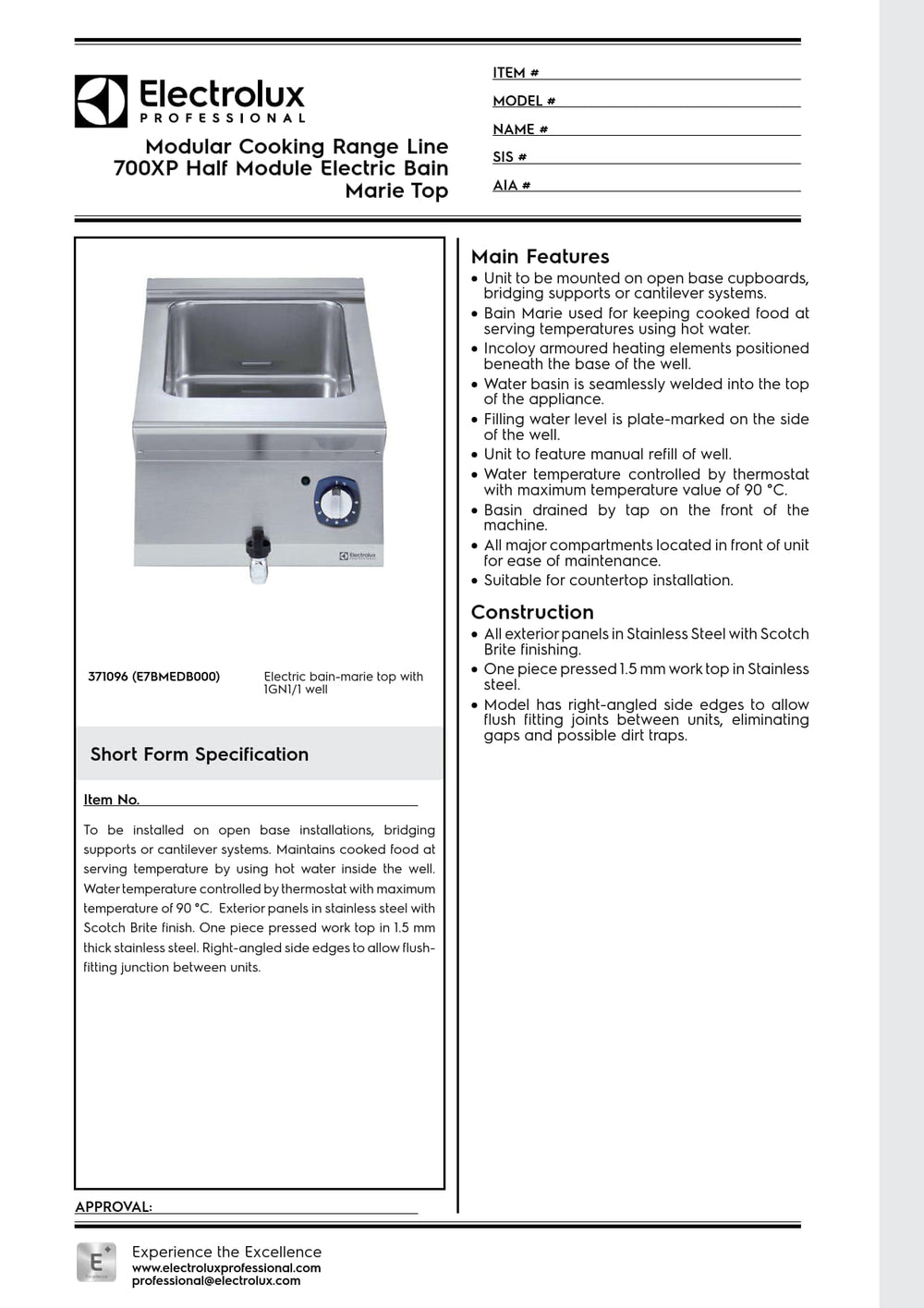 Electrolux Professional 700XP E7BMEDB000 - Half Module Bain Marie Top ...