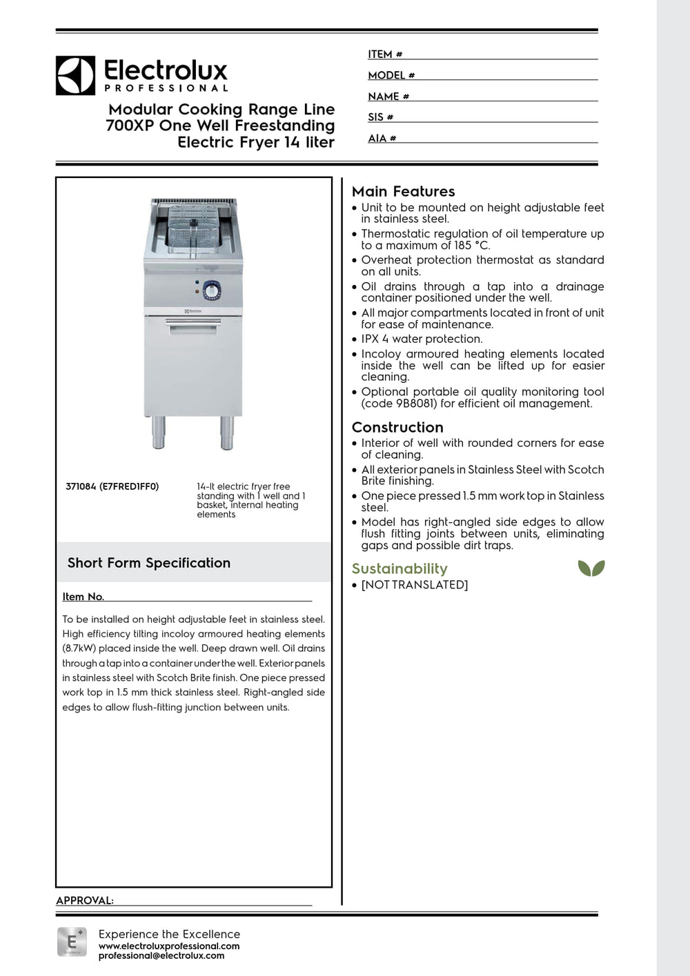 Electrolux Professional 700XP E7FRED1FF0 - Single Pan Electric Fryer ...