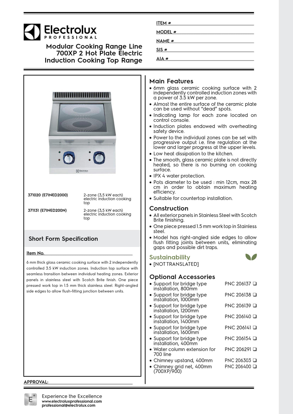 Electrolux Professional 700XP E7INED2000 - Two Zone Induction Cook Top ...