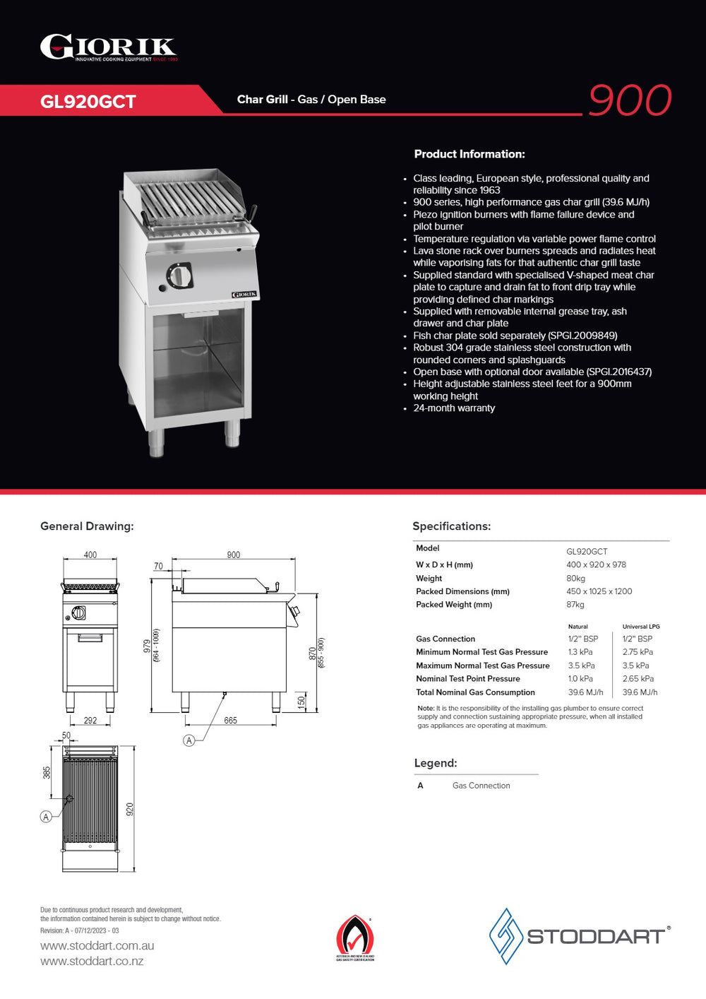 Giorik GL920GCT - Lava Stone Char Grill on Open Base | SilverChef