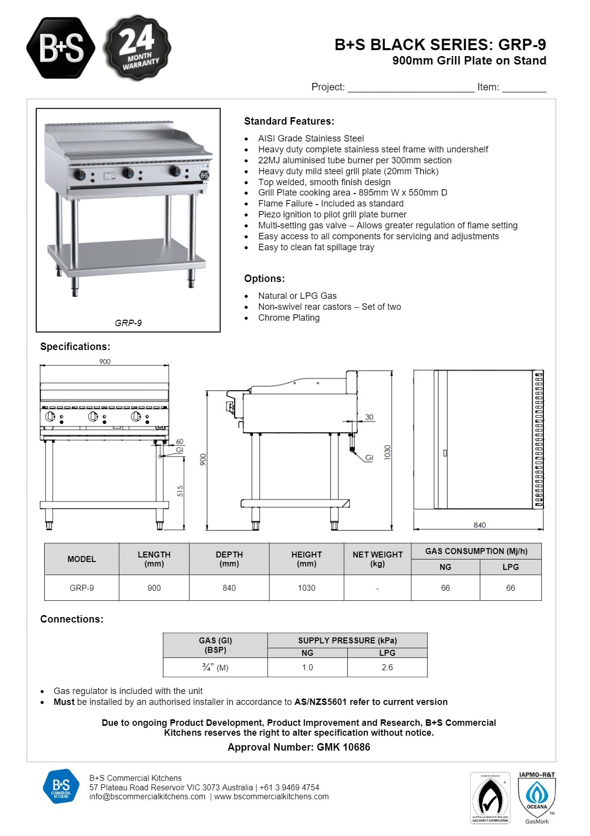 B+S Black GRP-9 - Grill Plate | SilverChef