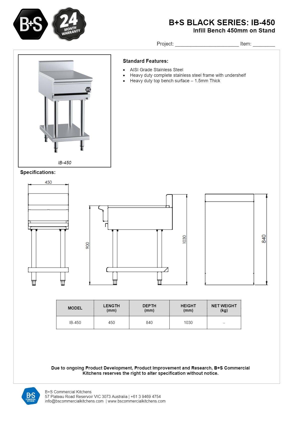 B+S Black IB-450 - Infill Bench | SilverChef