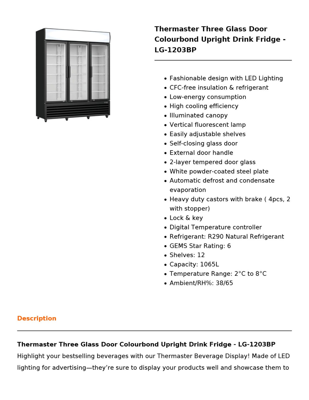 Thermaster LG-1203BP - Upright Beverage Fridge | SilverChef
