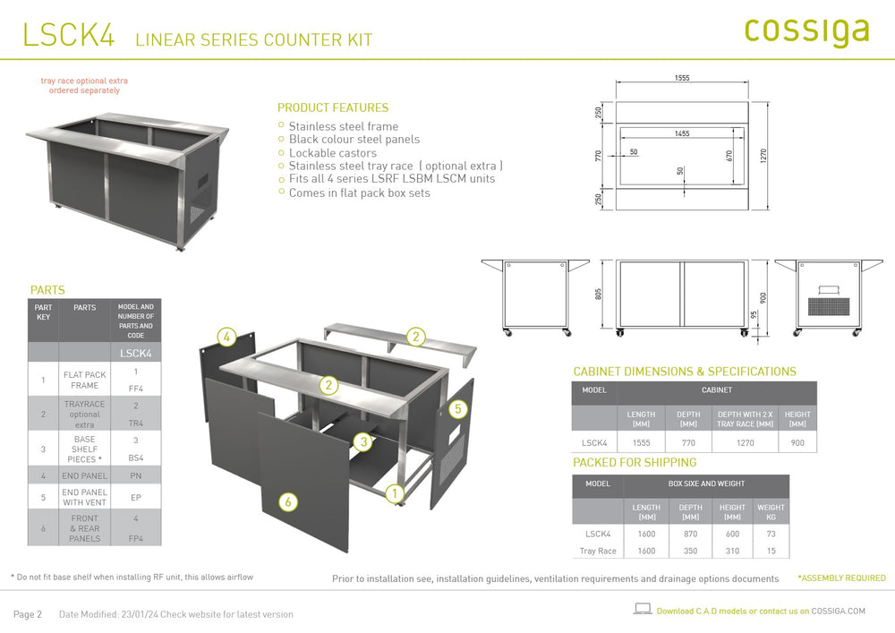 Cossiga Linear Series LSCK4 - Ambient Counter Kit | SilverChef