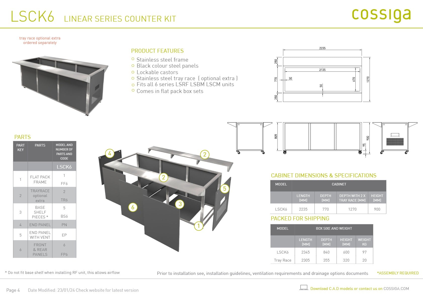 Cossiga Linear Series LSCK6 - Ambient Counter Kit | SilverChef