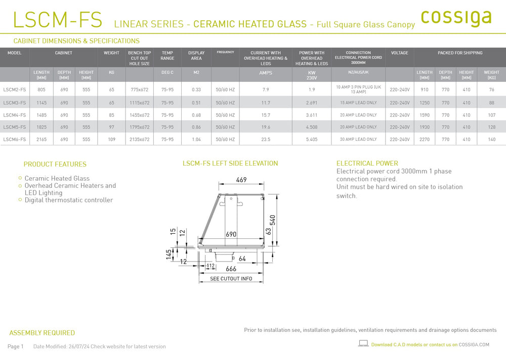 Cossiga Linear Series LSCM2-FS - Ceramic Hotplate with Full Square Gla ...