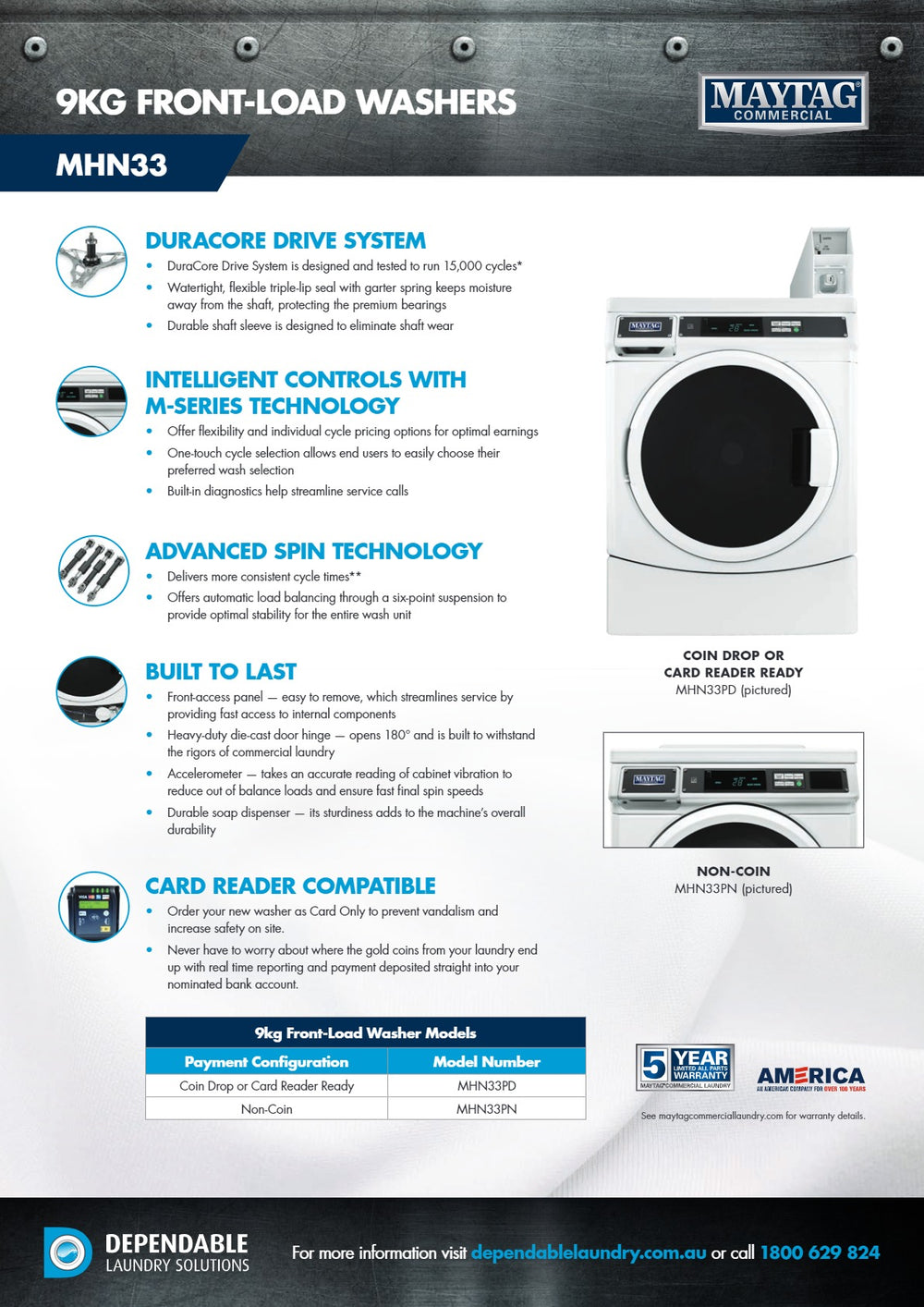 Maytag Commercial MHN33PD - Coin Operated Front Load Washer | SilverChef