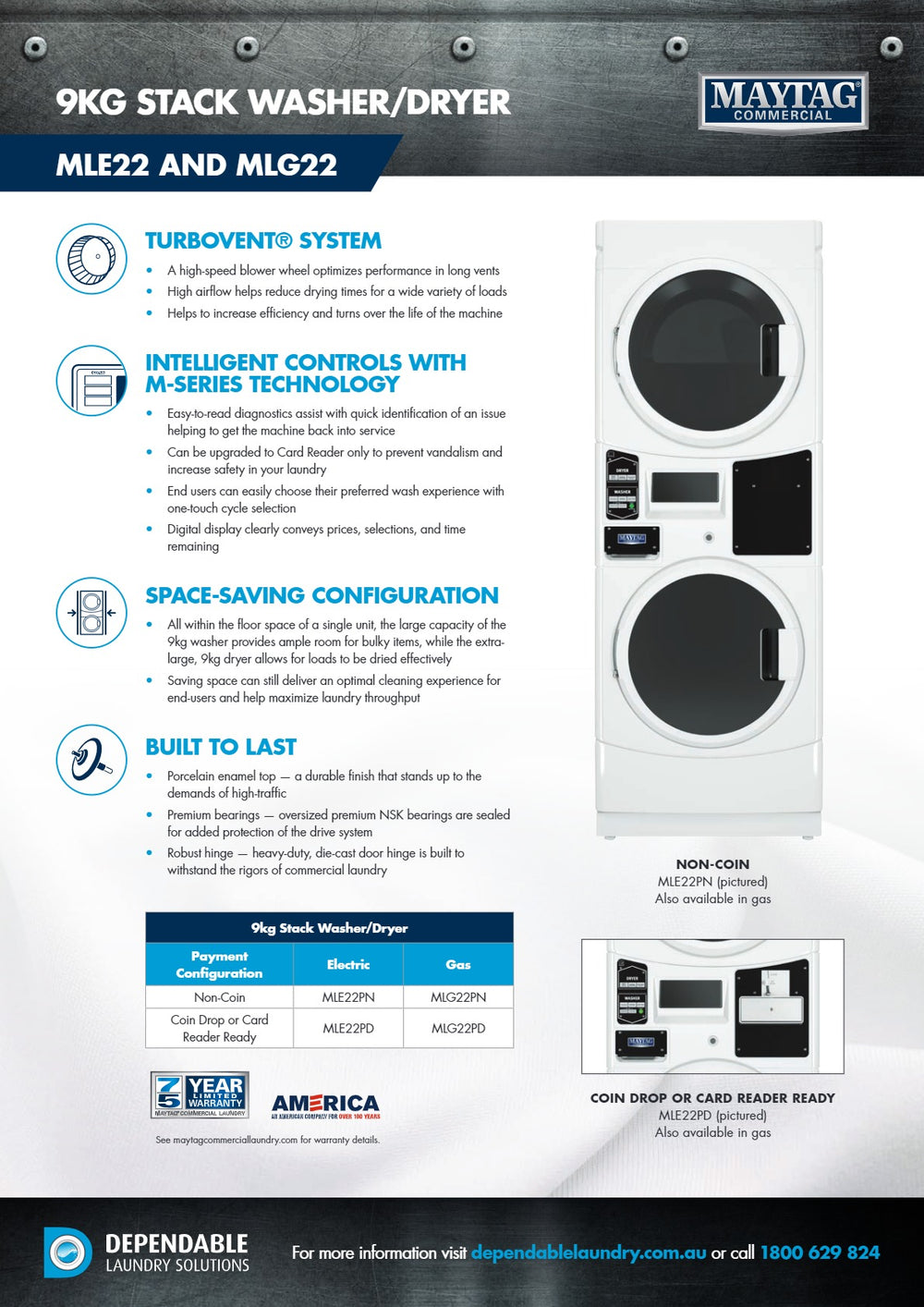 Maytag Commercial MLE22PN - Electric Stack Washer/Dryer | SilverChef