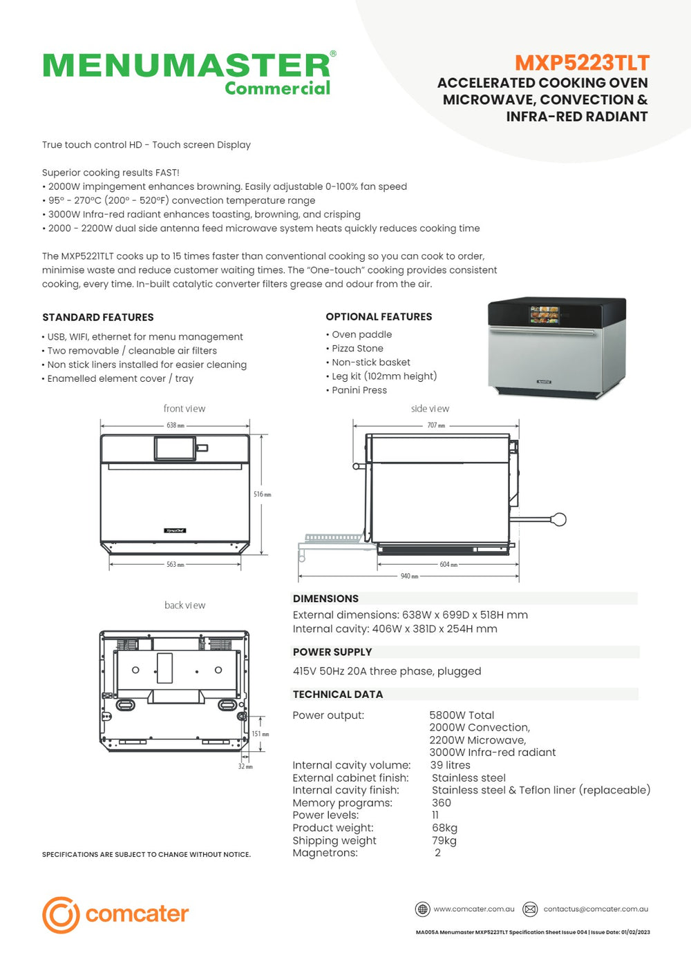Menumaster MXP5223TLT - Convection Microwave | SilverChef