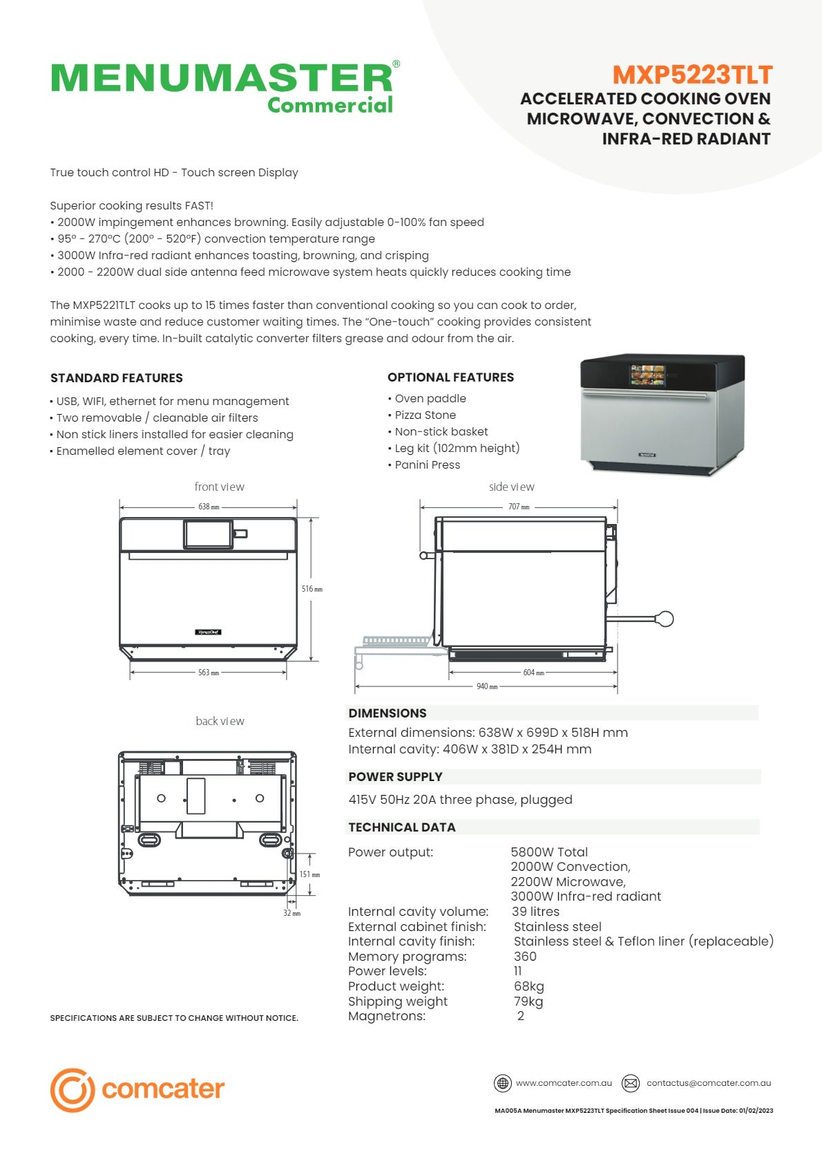 Menumaster MXP5223TLT - Convection Microwave | SilverChef