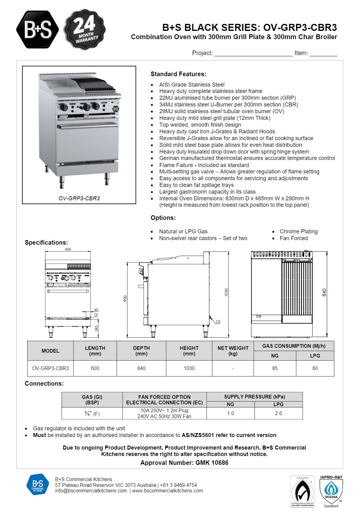 B+S Black OV-GRP3-CBR3 - Oven with Grill Plate & Char Broiler | SilverChef
