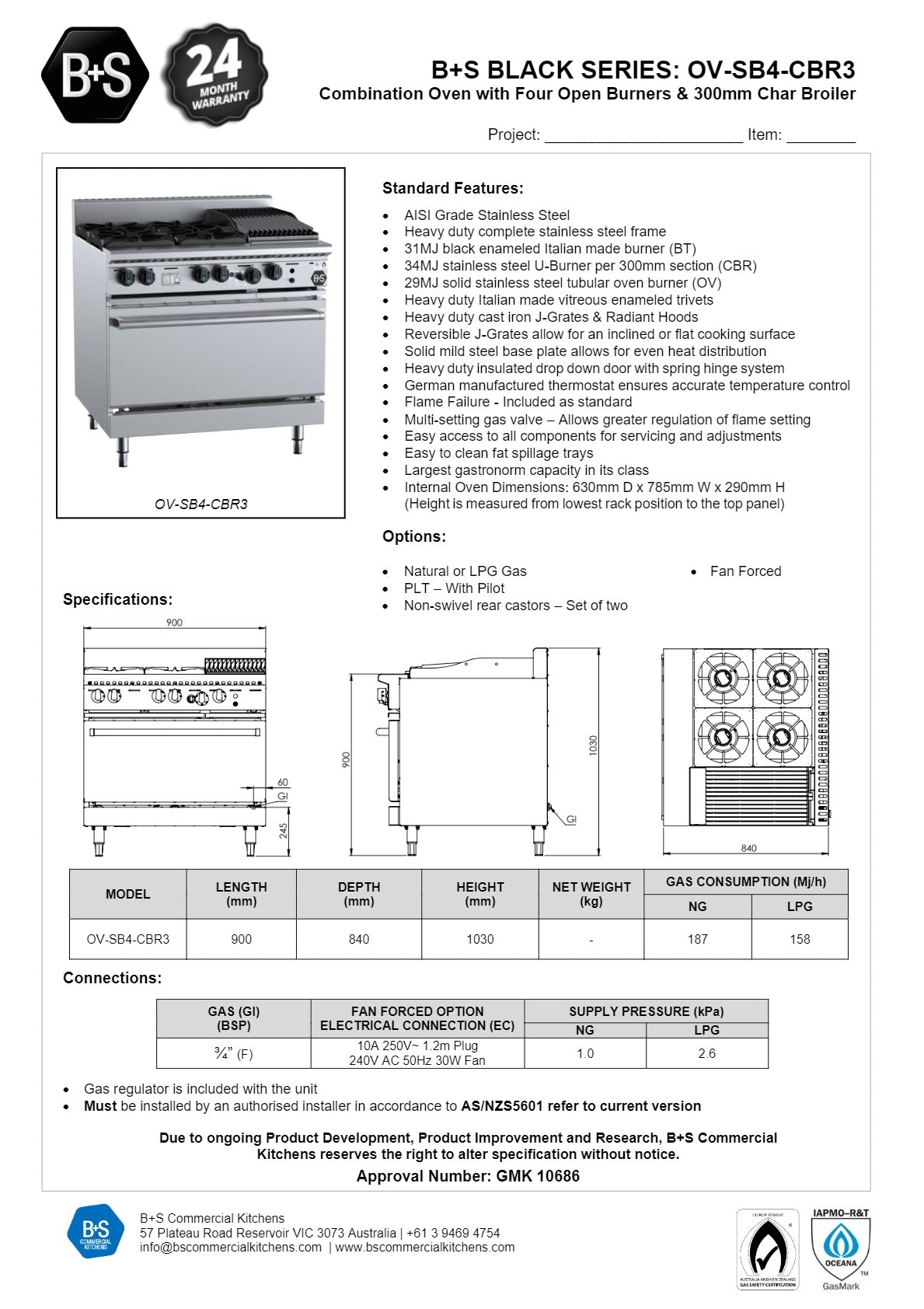 B+S Black OV-SB4-CBR3 - Four Burner Oven with Char Broiler | SilverChef