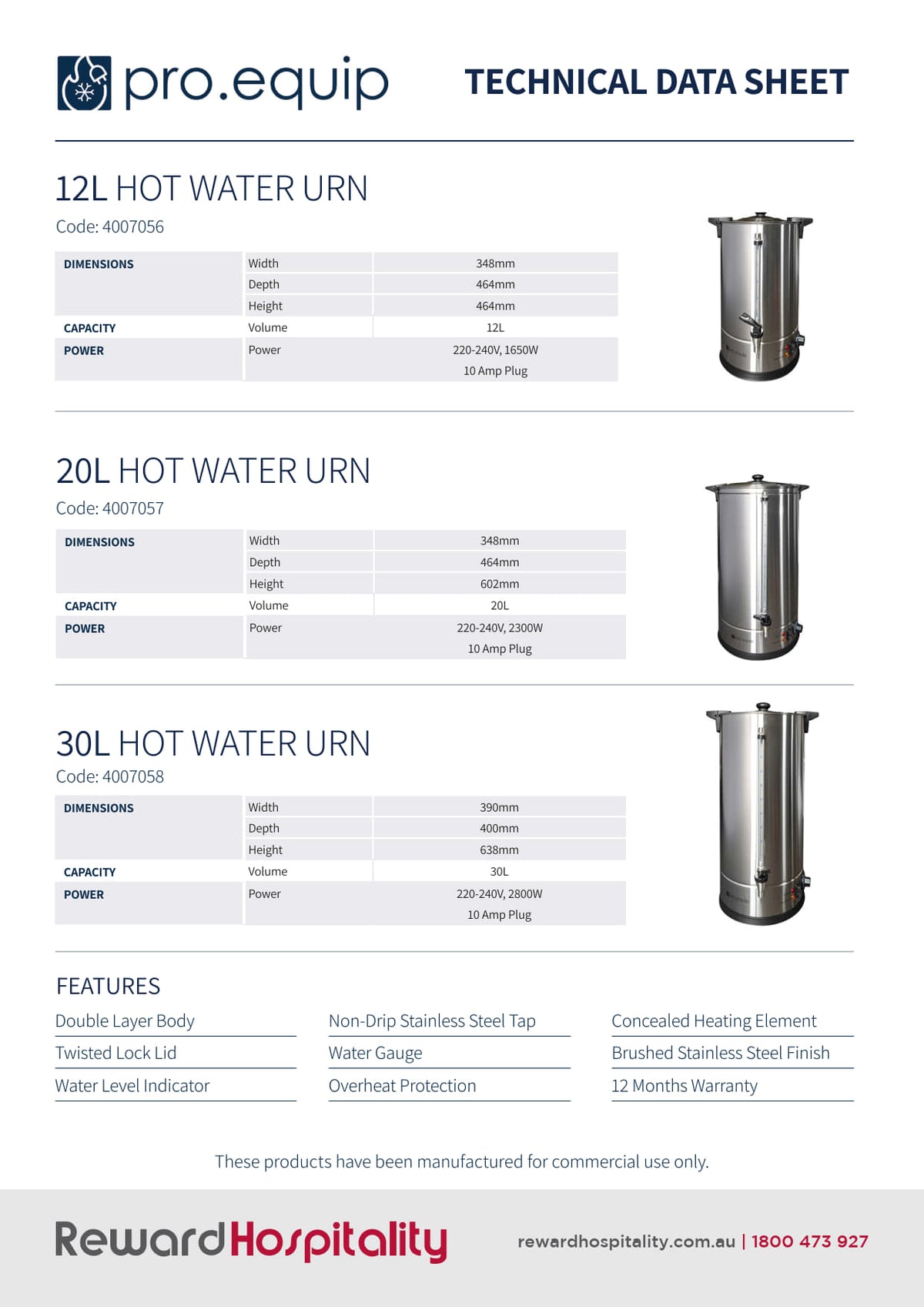 Pro.Equip 12LT - Hot Water Urn | SilverChef