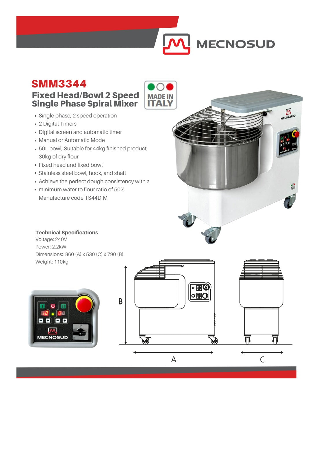 Mecnosud SMM3344 - Spiral Mixer | SilverChef