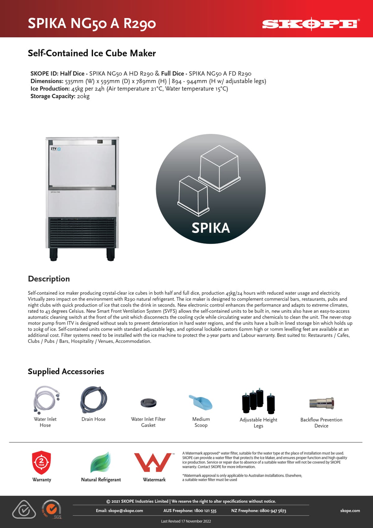 SKOPE SPIKA NG50A HD - Half Dice Self-Contained Ice Cube Maker | SilverChef
