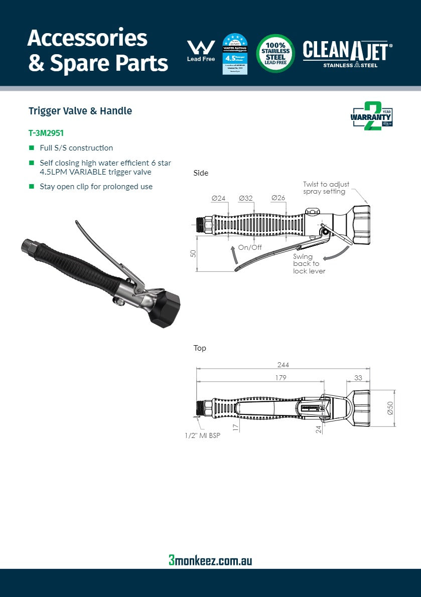 3Monkeez T-3M2951 - Stainless Steel Variable Trigger Valve & Handle ...