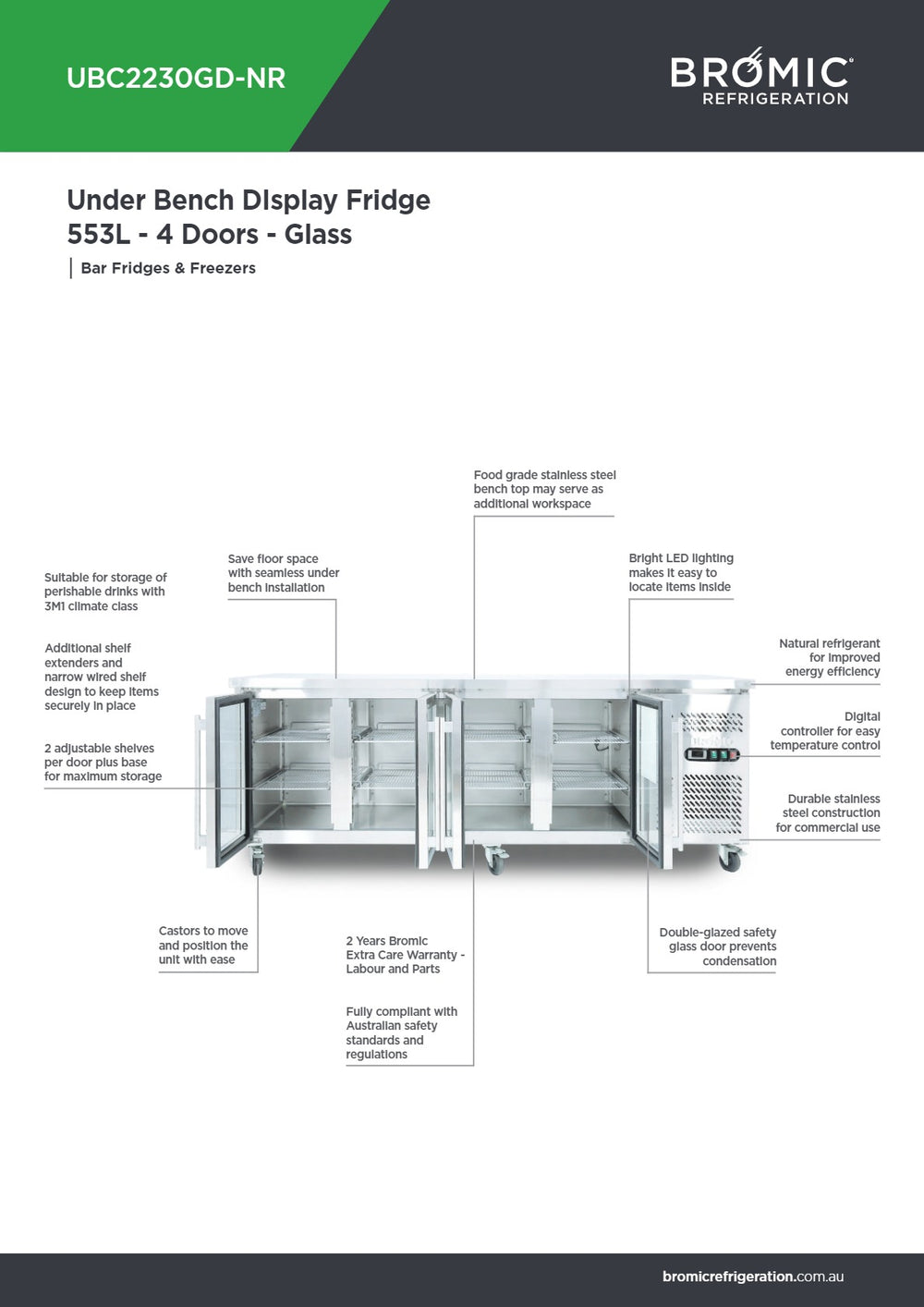 Bromic UBC2230GD-NR - Under Bench Display Fridge | SilverChef