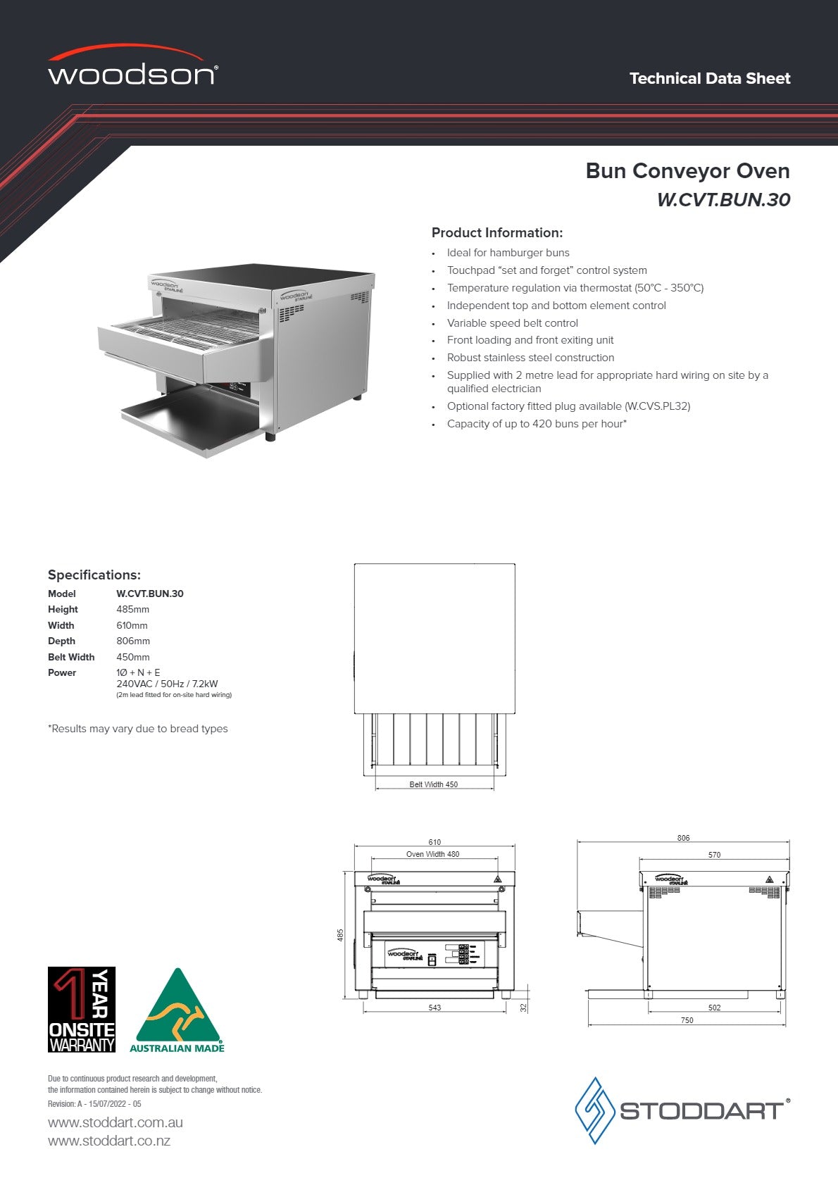 Woodson Starline W.CVT.BUN.30 - Bun Conveyor Toaster Oven | SilverChef