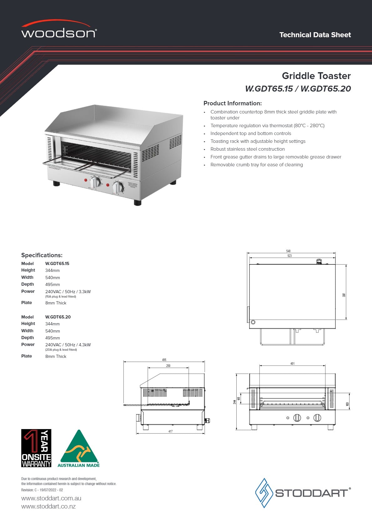 Woodson W.GDT65.20 - Griddle Toaster | SilverChef