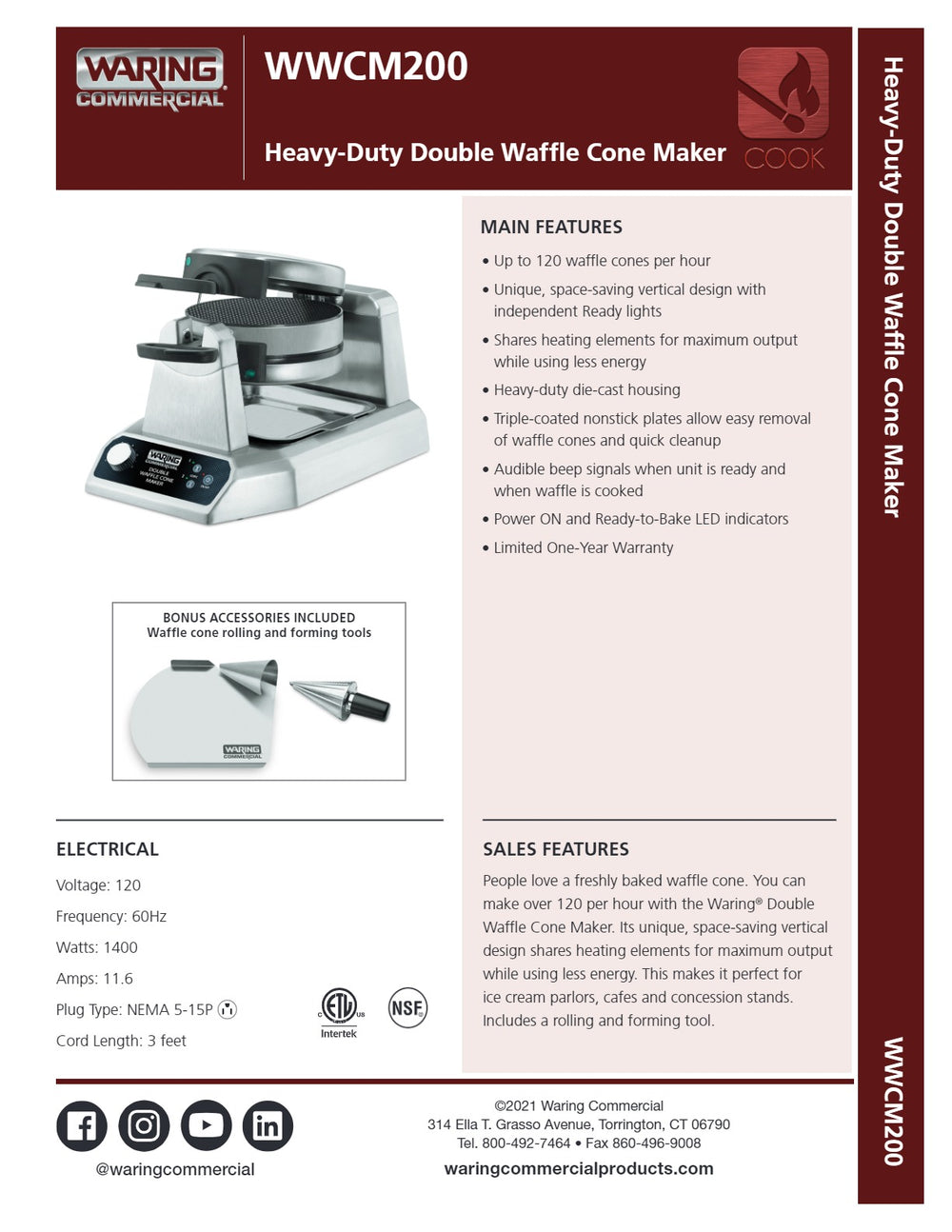 Waring WWCM200 - Double Waffle Cone Maker | SilverChef