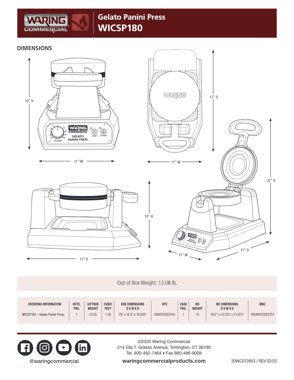 Waring WWGP180 - Gelato Panini Press | SilverChef