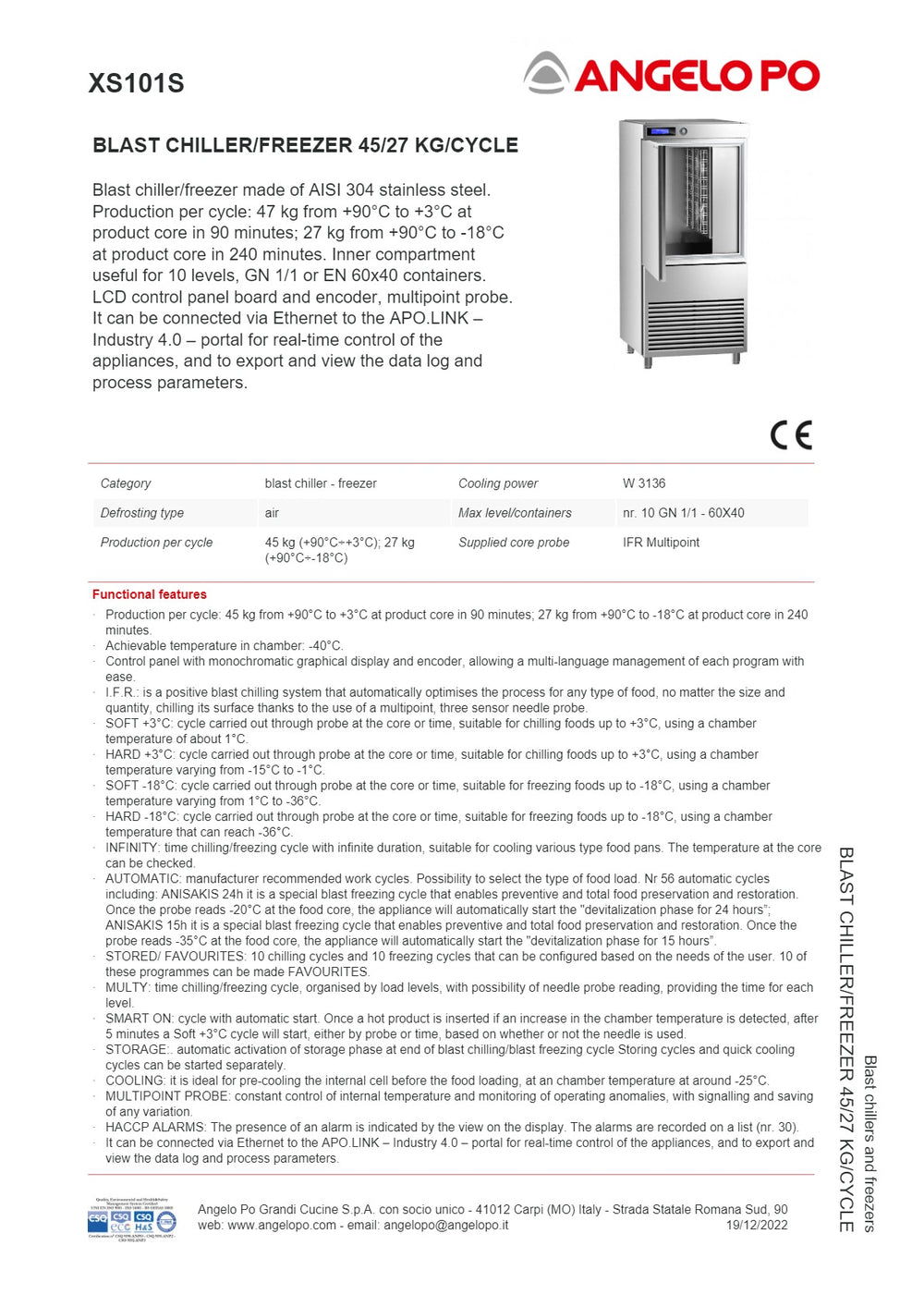 Angelo Po Chill Star XS101S - Blast Chiller/Freezer | SilverChef
