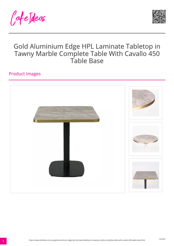 Gold Aluminium Edge HPL Laminate Tabletop in Tawny Marble Complete Tab ...